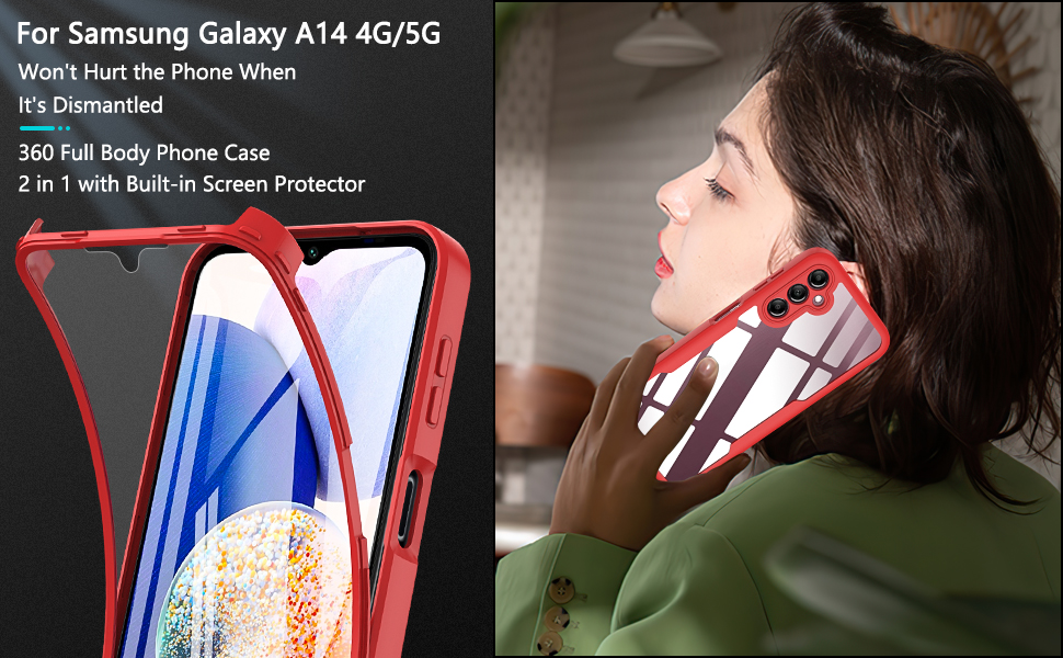 ottpluscase for Samsung Galaxy A14 5G Case, 360 Full Body Protective Samsung A14 Case with Built ...