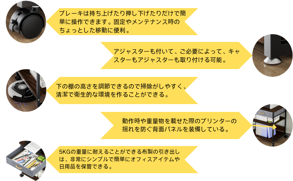Amazon.co.jp: DEWEL プリンター台 キャスター付き 収納 木製 引き出し付き 布製 幅60cm 奥行50cm 高さ70cm 総耐荷重80kg 調整可能 組み立て簡単 オフィス ...
