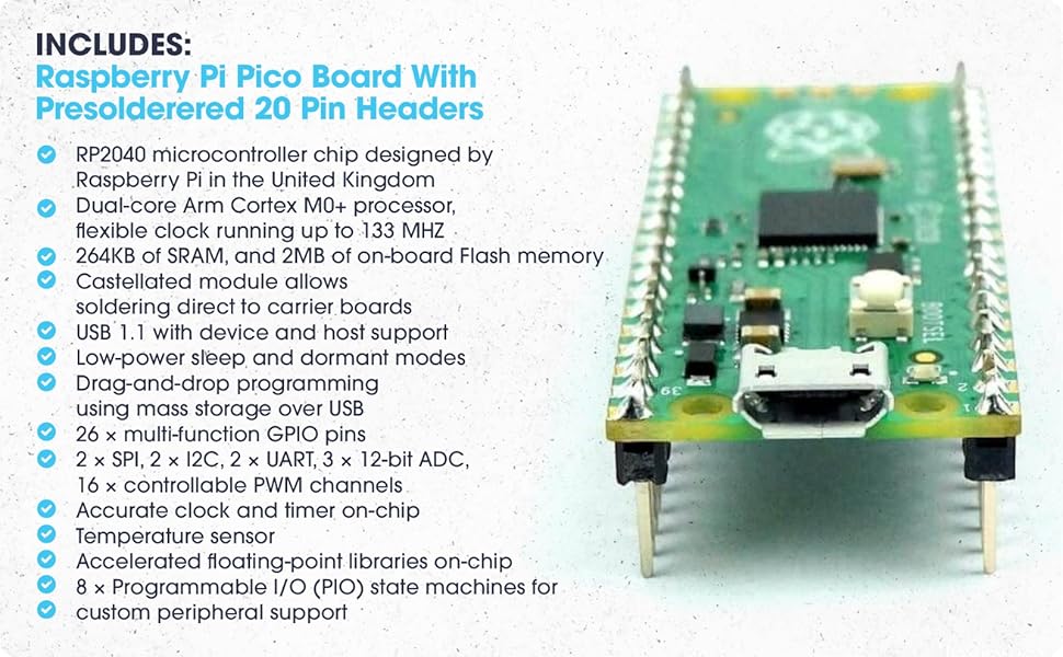 Amazon.com: Vilros Raspberry Pi Pico W Basic Starter Kit : Electronics