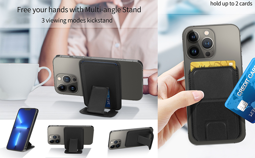 Amazon.com: Mhvewi Magnetic Wallet Stand Compatible with iPhone 15/14/13/12 Series & Magsafe ...