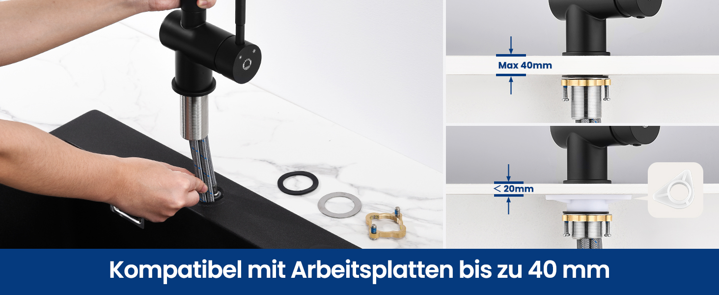 CECIPA Niederdruck Armatur Küche Schwarz, Wasserhahn Küche Ausziehbar mit Brause Zwei ...