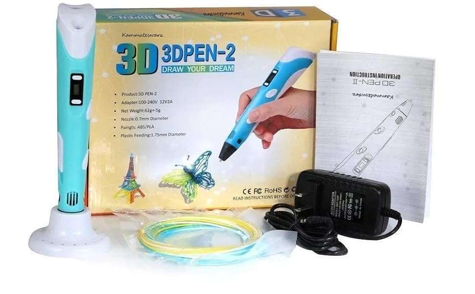 3D Pen with Adapter in 3D Printing pens with LCD Display for Kids and ...