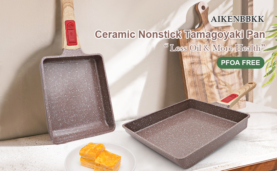 Amazon.com: AIKENBBKK Ceramic Nonstick Tamagoyaki Pan, Large Japanese Omelette Pan Egg Pan with ...
