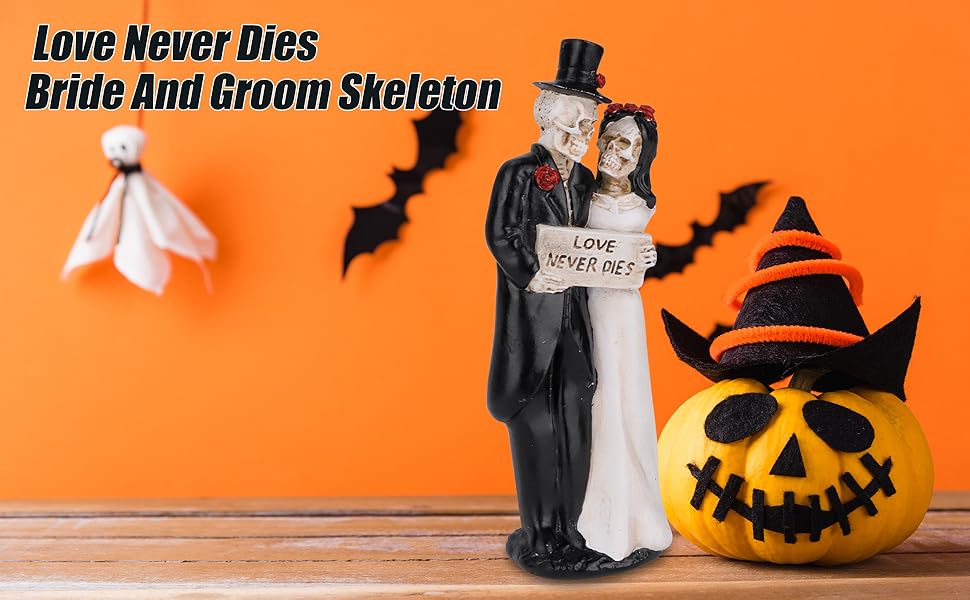 Love Never Dies Skeleton Couple Resin Statue, Bride And Groom Skulls Wedding Figurine Lovers ...