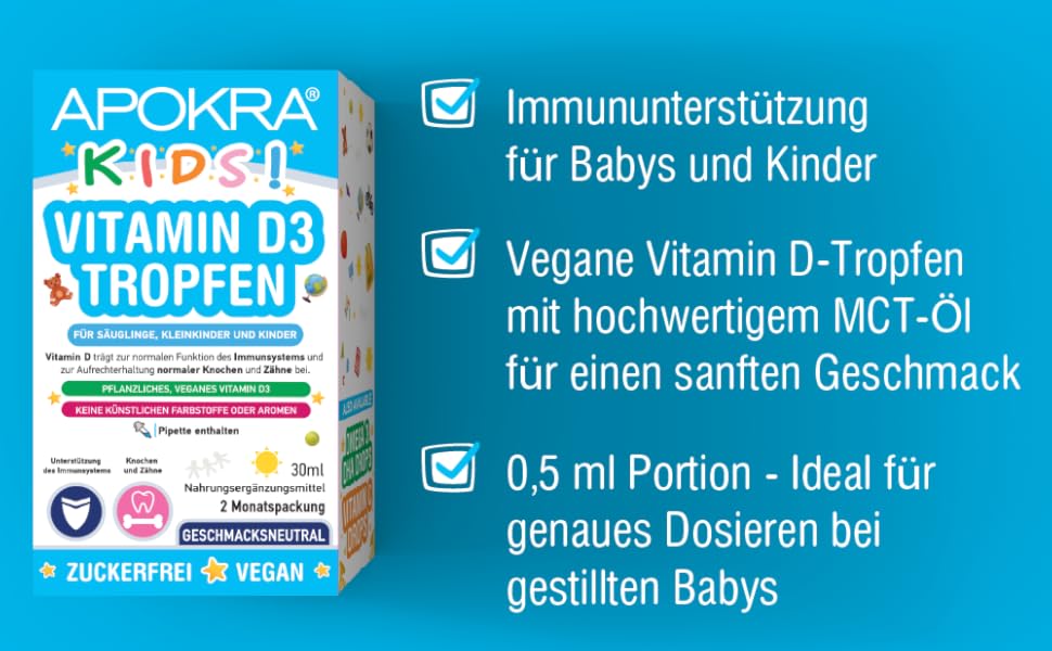 Vitamin D Tropfen | Vitamin D Kinder | Veganes Vitamin D3 Mit Hochwertigem MCT-Öl | immunsystem ...