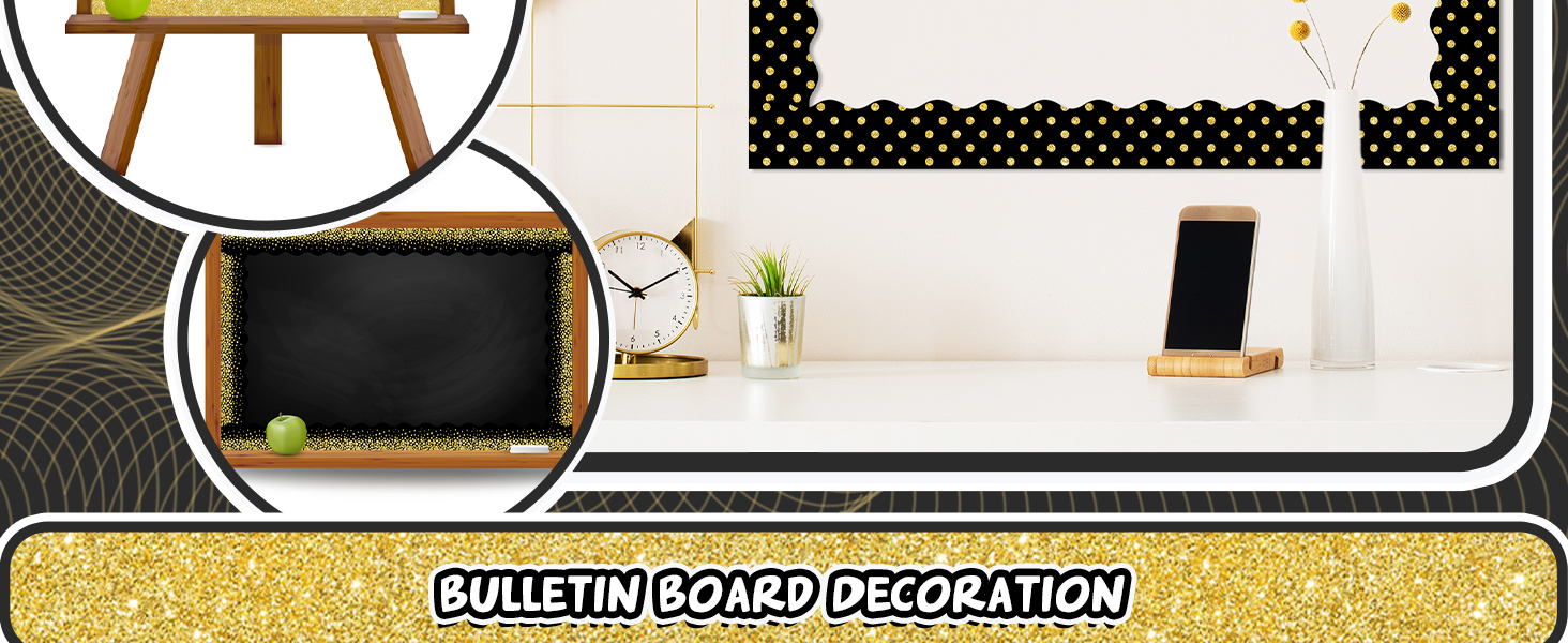 Amazon.com: Whaline 69Ft Glitter Black and Gold Bulletin Board Border ...