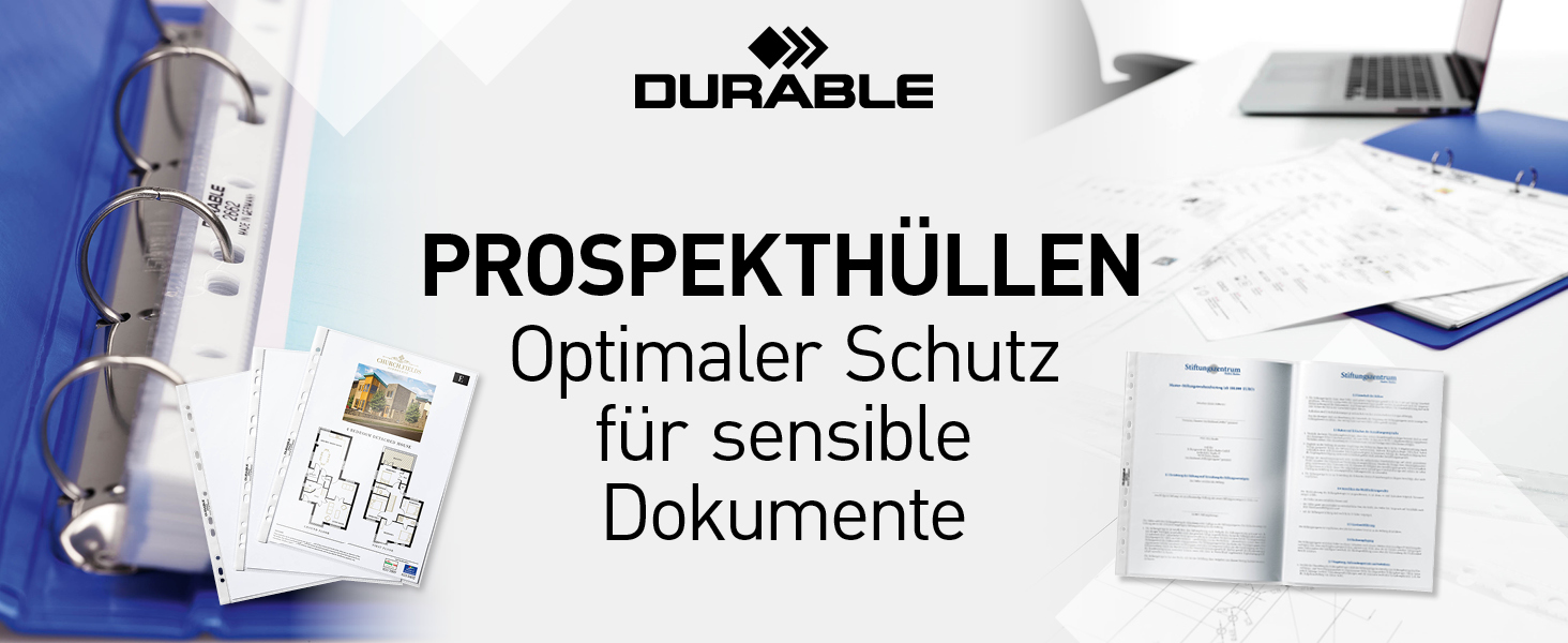 Durable Prospekthüllen (Klarsichthüllen A4 Premium extra stark, 0,08mm) 100 Stück, glasklar ...