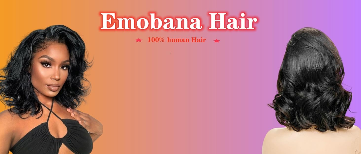 Amazon.com : EMOBANA Bob Wig Human Hair 13x6 Lace Front Wigs 14 Inch Loose Body Wave HD Lace ...