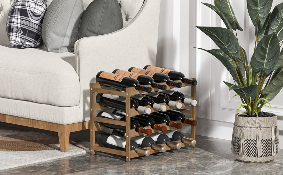 Amazon.com: Ruichang Wine Rack Sturdy Wine Countertop - Bamboo Wine Bottle Holder Wine Storage ...