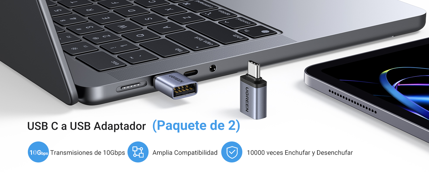 UGREEN Adaptador USB C Macho a USB 3.0 Hembra (2 Unidades), Adaptador OTG C Compatible con ...