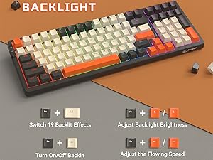 FREEWOLF RK-K8 Wireless Mechancial Gaming Keyboard Hot-Swappable with Rainbow Backlit Gasket ...