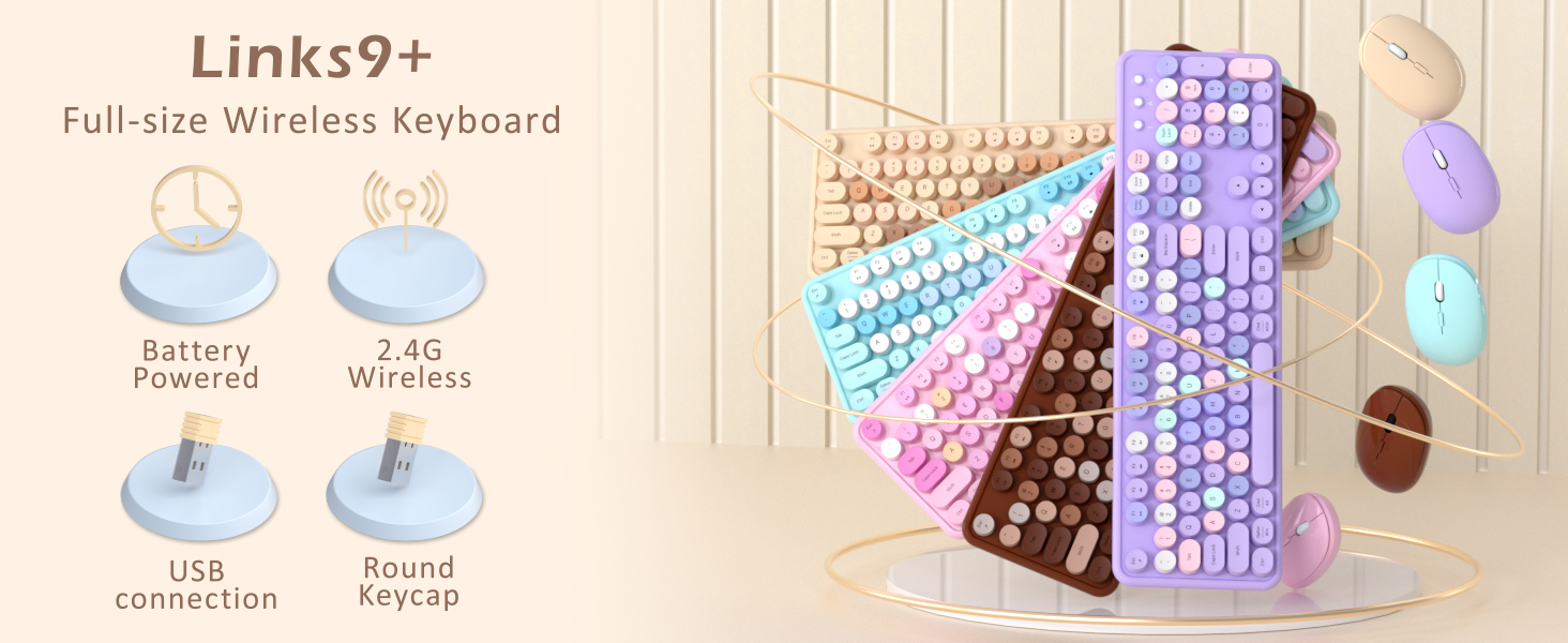 Links9 Wireless Keyboard And Mouse Full Size Retro