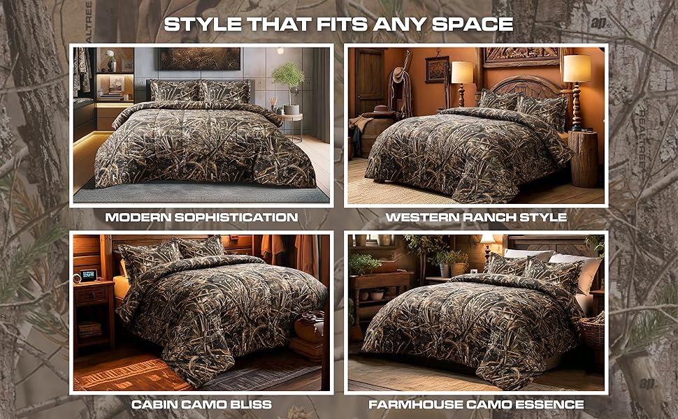 Amazon.com: VISI-ONE Realtree Edge Camo Queen Comforter Set 3 Piece Polycotton Rustic Farmhouse ...
