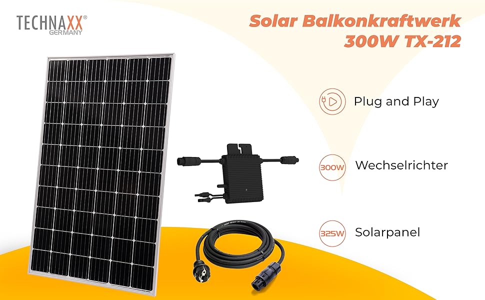 Technaxx Solar Balkonkraftwerk komplett Set 300W TX-212 - Solaranlage für Balkon, Terrasse usw ...