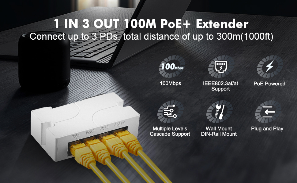 Amazon.com: PoE Passthrough Switch, 1 PoE in 3 PoE Out Extender, IEEE802.3af/at PoE Powered ...