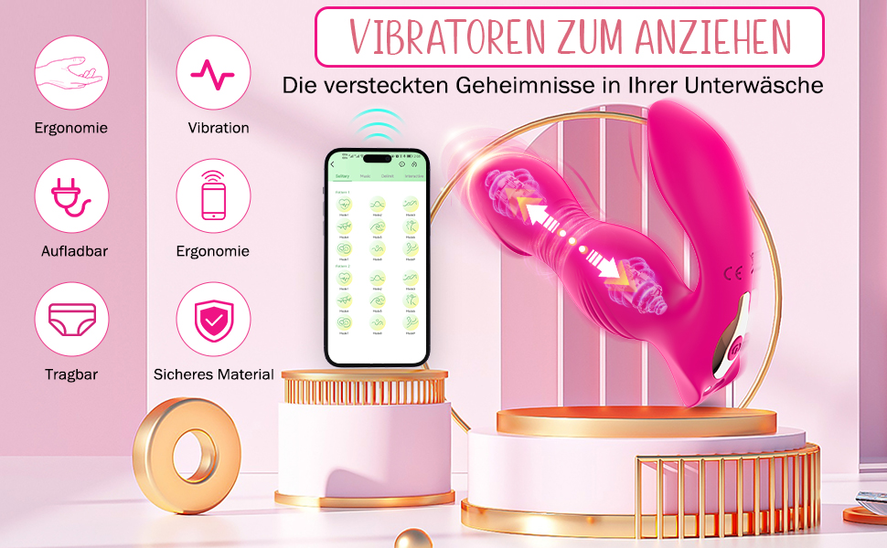Tragbarer Dildo Paar-Vibratoren mit APP Stoßfunktion Vibratoren für Sie G-punkt und Klitoris, 9 ...