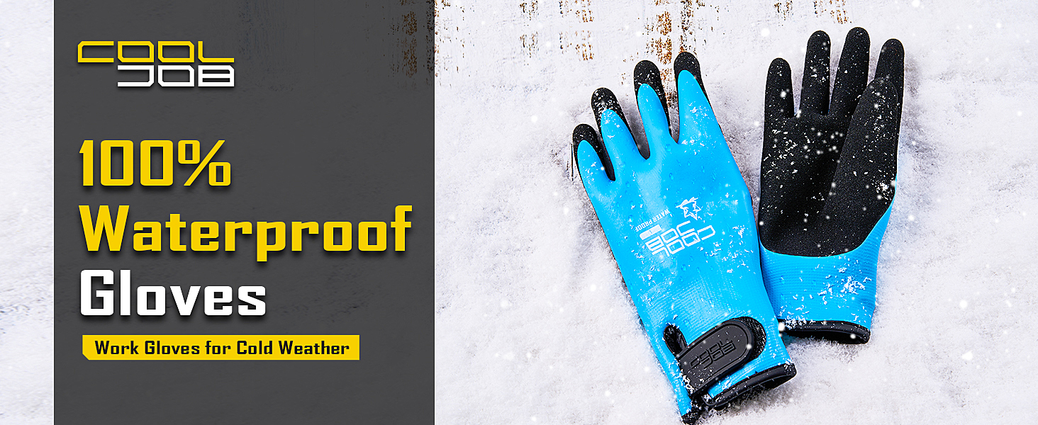 COOLJOB 100% Waterproof Winter Freezer Gloves for Men & Women, Full Rubber Coated, Thermal for ...