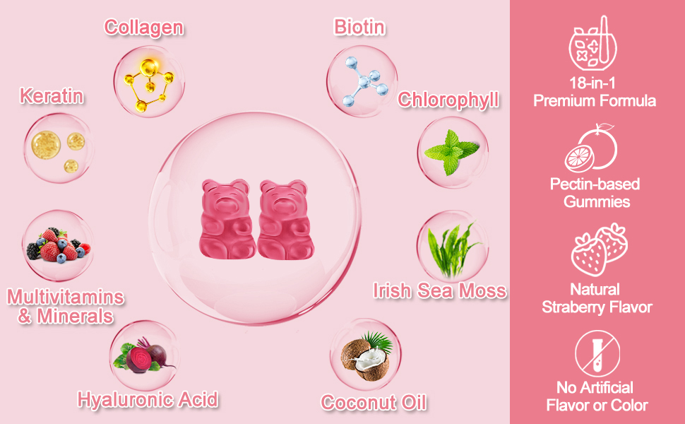 Amazon.com: Vegan Collagen Gummies with Biotin, Sea Moss, Keratin, Hyaluronic Acid, Vitamin for ...