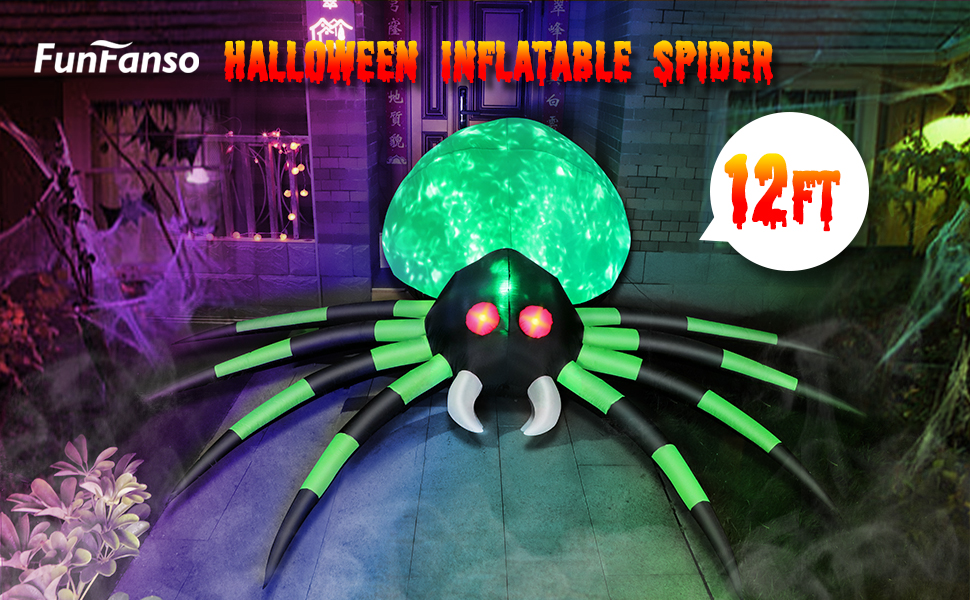 Amazon.com: 12FT Halloween Inflatables Spider Outdoor Decorations, Giant Blow Up Spider with ...