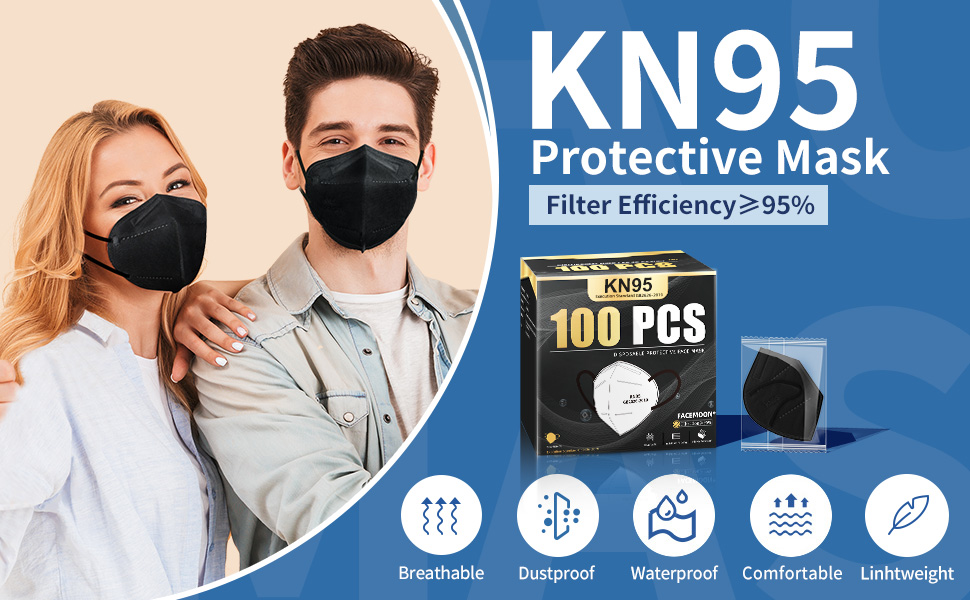 Amazon.com: KN95 Face Masks Black Adults - 100 Pack KN95 Disposable Comfortable 5-Layer Safety ...