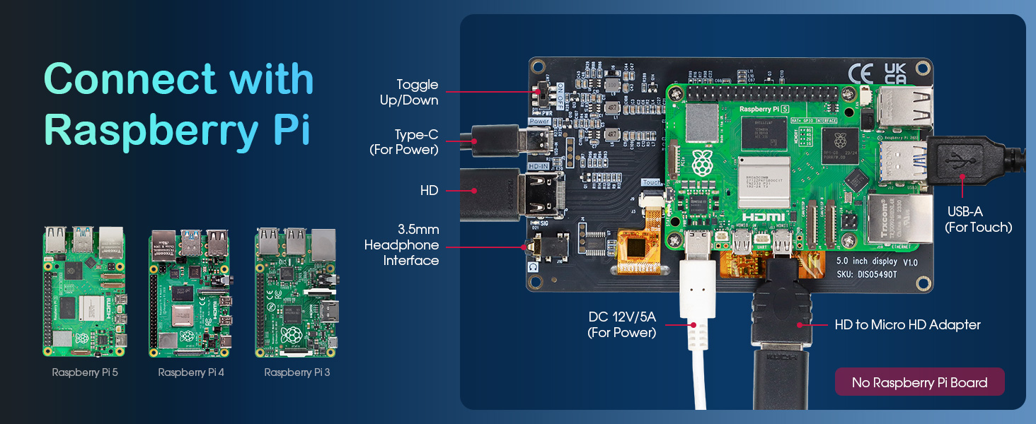 ELECROW Touchscreen Monitor für Raspberry Pi, 5 Zoll Mini Monitor 800× ...