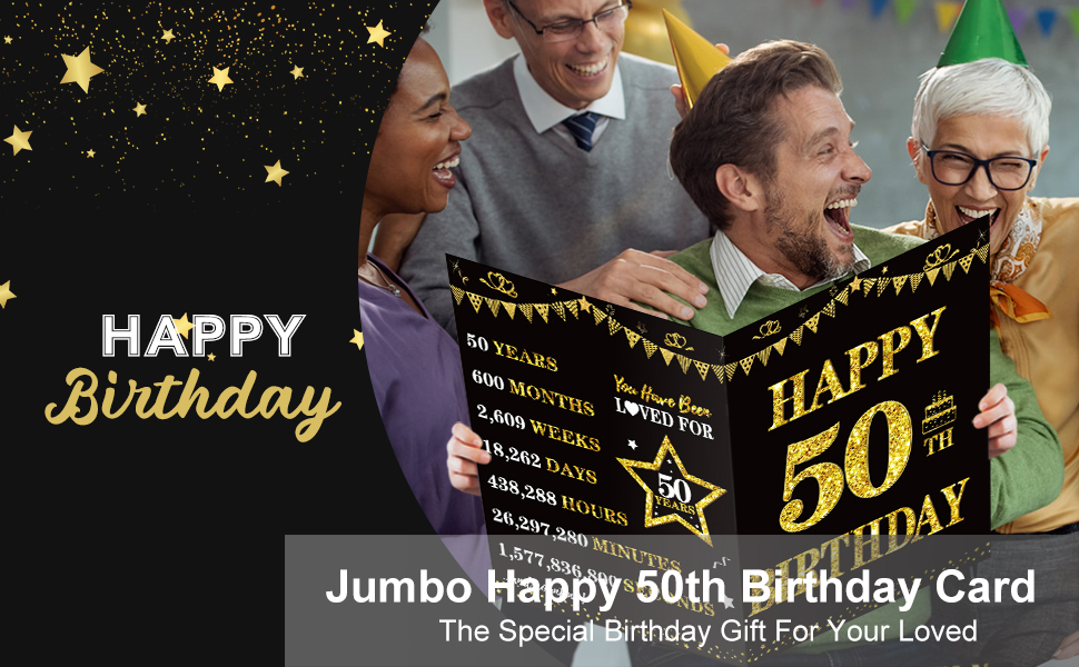 Amazon.com : Large 50th Birthday Card With Envelope, Jumbo 50 Birthday Guest Book Greeting Cards ...