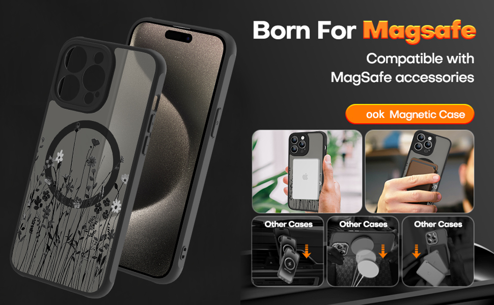 Amazon.com: OOK Magnetic for iPhone 15 Case [Compatible with MagSafe] Black Wild Flower Slim ...