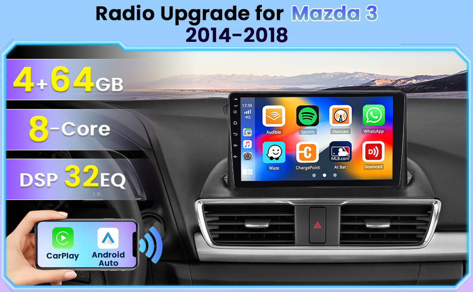 Roinvou - Radio de coche Android de 8 núcleos 4+64G para Mazda 3 2014-2018, visualización táctil ...
