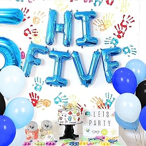 Amazon.com: JeVenis Blue Hi Five Birthday Party Decorations 5th Birthday Party Decorations Boys ...