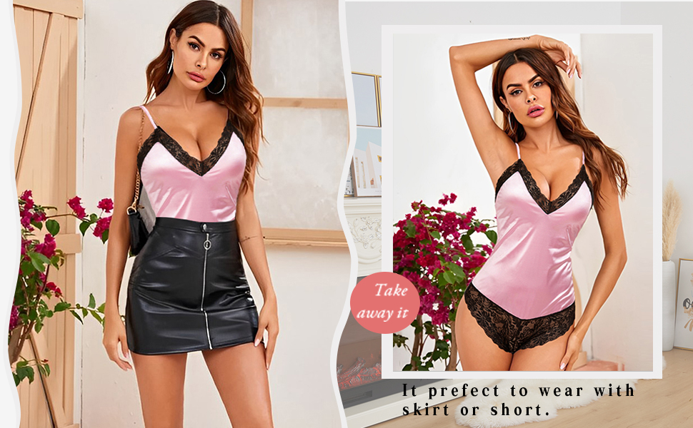 Amazon.com: Avidlove Body de encaje para mujer, lencería sexy de una pieza, mini babydoll ...