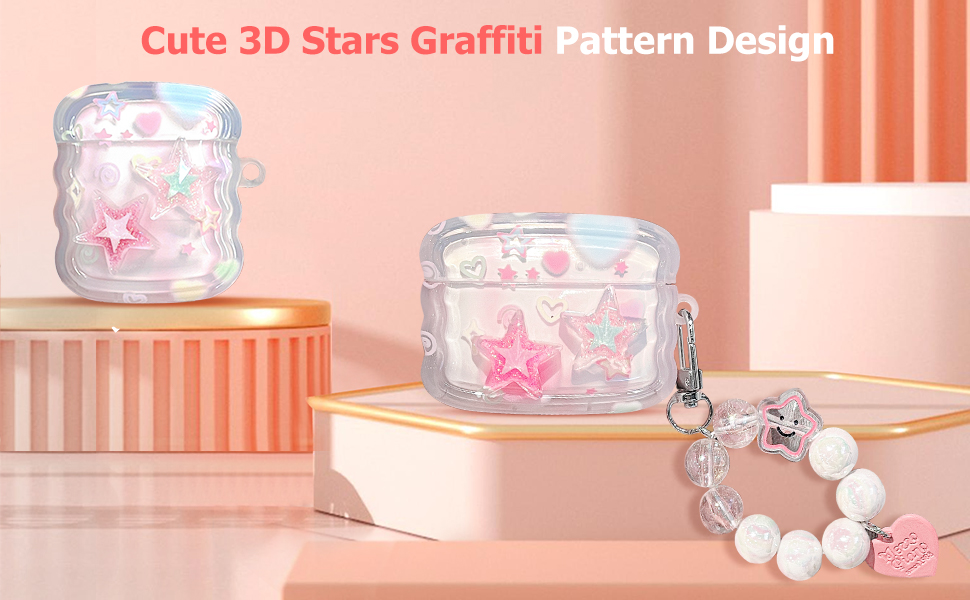 Amazon.com: MINSCOSE Compatible with AirPod Pro Clear Case,Cute 3D Stars Pattern Design with ...