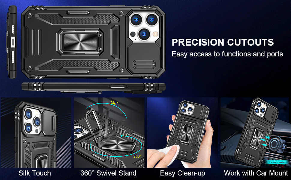 Amazon.com: Saiboro Armor Case for iPhone 13 Pro Max Stand Case with Slide Camera Cover,180 ...