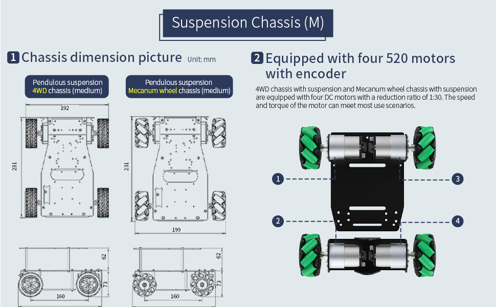 Amazon.com: Yahboom Robot Metal Kits Suspension 4WD Frame with 12V 520 ...