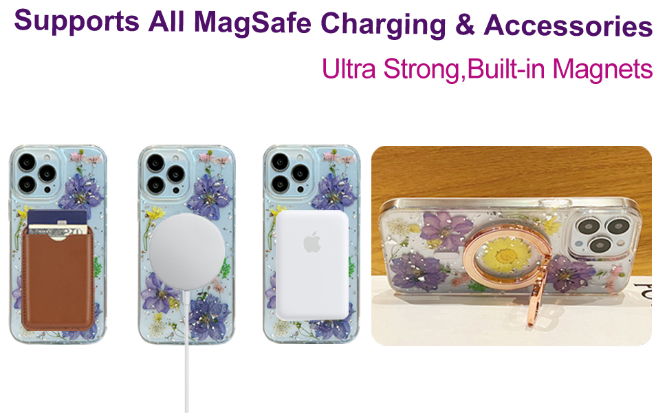 Amazon.com: ASONCE Cute Dry Flowers for iPhone 14 Pro Max Case,Compatible with MagSafe,Clear ...