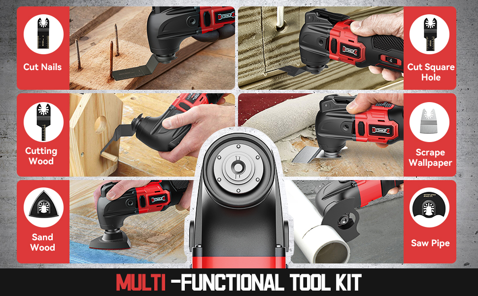 DIYtoolifz Cordless Oscillating Tool Compatible with Milwaukee 18V Battery, 6 Variable Speed ...
