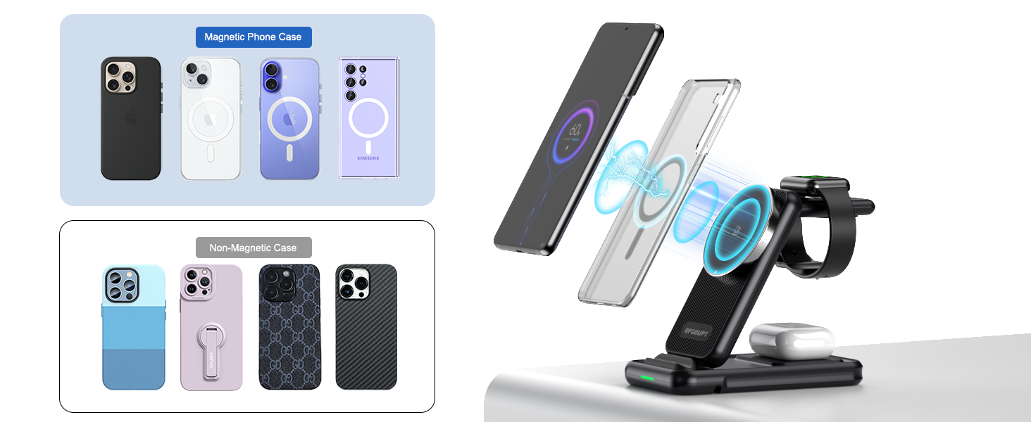 Amazon.com: Wireless Charger for Samsung, Foldable 4 in 1 Mag-Safe Charging Station for Samsung ...