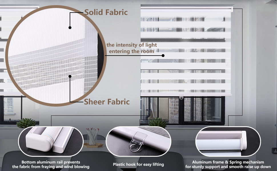KELIXU Cordless Zebra Blinds for Windows, Dual Layer Zebra Roller Window Shades Free-Stop Blinds ...