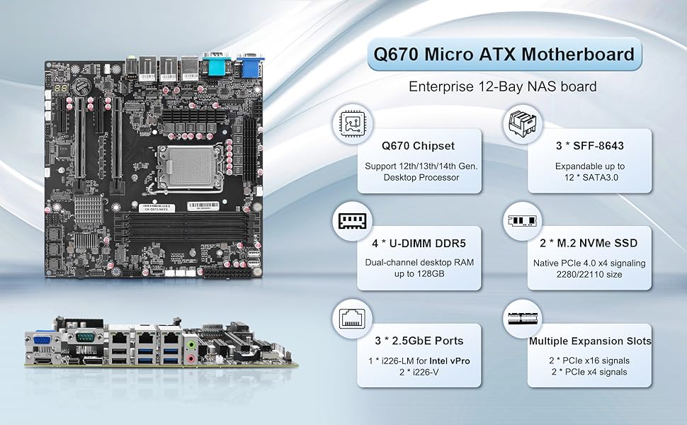 Amazon.com: StoneStorm Q670 12-Bay NAS M-ATX Motherboard(LGA1700, 12th/13th/14th Gen. Desktop ...