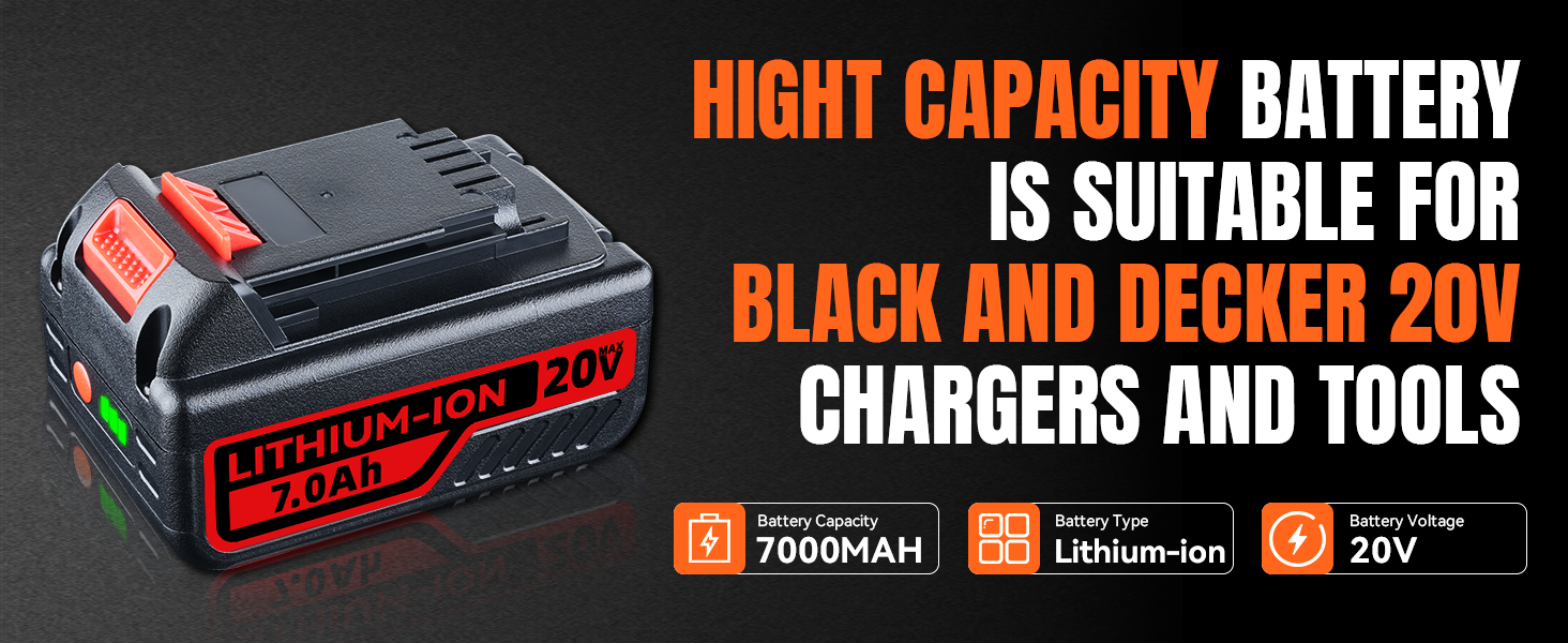 Amazon.com: DASNITE 2Pack 7000mAh Replacement for Black and Decker 20V Battery Compatible with ...