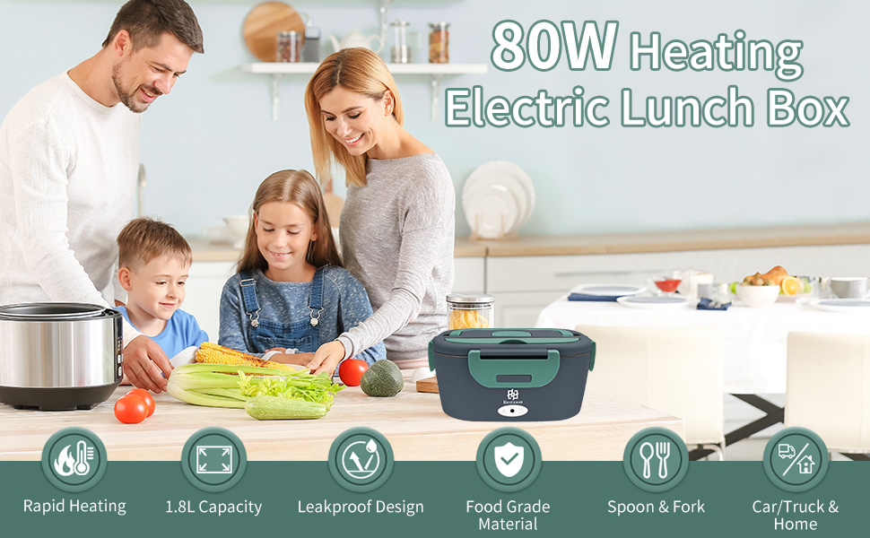 Amazon.com: BEVCEKNS Electric Lunch Box for Car, Upgraded 80W Heating Lunch Box with 1.8L ...