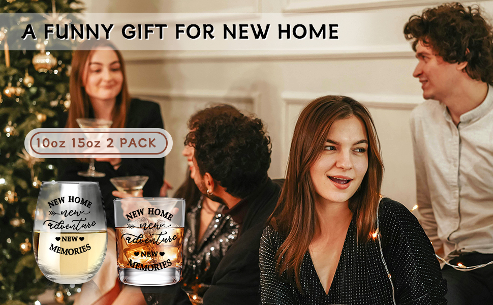 Amazon.com | ONEHAUS New Home New Adventures Wine and Whiskey Glass Gift Set - Unique ...