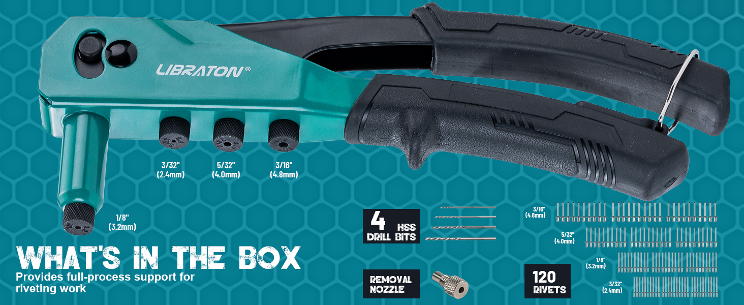 Libraton Rivet Gun Set, Pop Rivet Gun, Heavy Duty Rivet Tool, Professional Hand Riveter, Manual ...