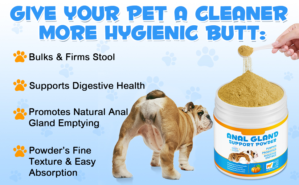 laraspi Anal Gland Support Powder for Dogs, with Pumpkin, Probiotics and Digestive Enzymes, for ...