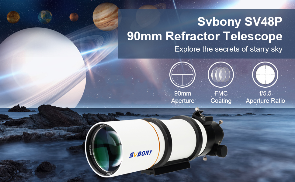 Svbony SV48P Telescope for Astronomy, 90mm F5.5 Refractor Telescope RAP Double Speed Focuser ...