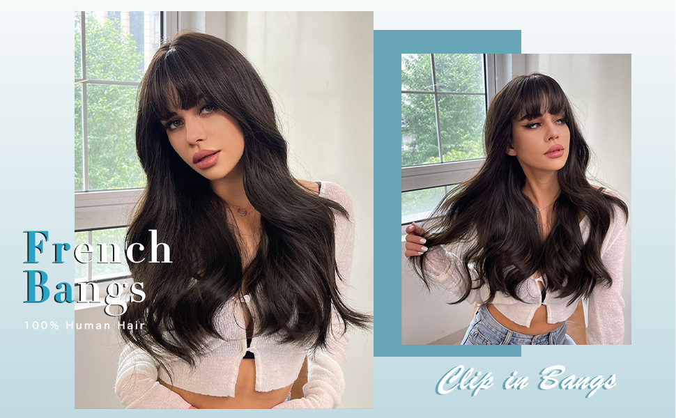 NAYOO Bangs Hair Clip in Bangs 100% Real Human Hair Extensions French Bangs Clip on Hair Bangs ...