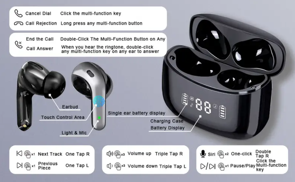 Amazon.com: TWS AD X15 Wireless Earbuds 5.3 HD HiFi in Ear Headphones Sports & Office Headset ...