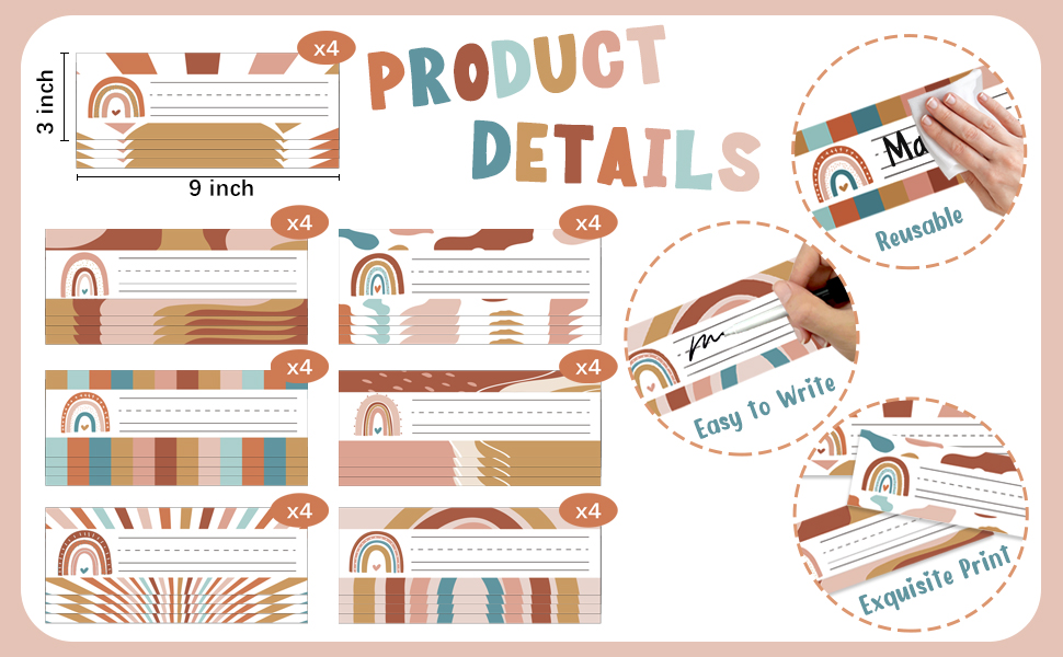 Amazon.com: 28pcs Boho Name Tags for Classroom Cubbies Groovy Desk Name ...
