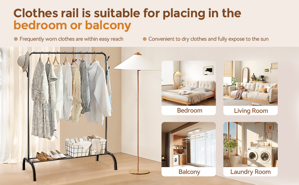 YORKING Clothes Rail, Garment Hanging Rail for Clothes with Shelf, Freestanding Clothes Rack for ...