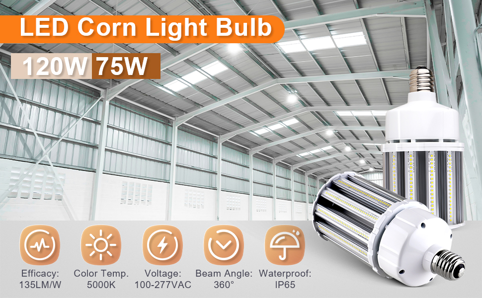 75W LED Corn Light Bulb 10125LM 5000K Daylight Led Corn Bulb E39 Mogul Base, Replace 400W MH/HID ...