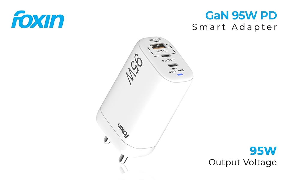 Foxin 95W GaN Charger | Dual PD Type-C & USB-A QC Adapter, 2 Mtr. 100W Cable Included ...